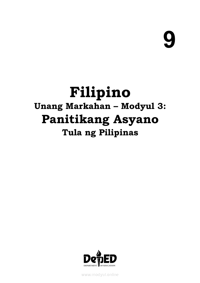 Filipino 9 Modyul 3 Panitikang Asyano Tula Ng Pilipinas Grade 9 Modules Filipino 9 Modyul 3 Panitikang Asyano Tula Ng Pilipinas Grade 9 Modules