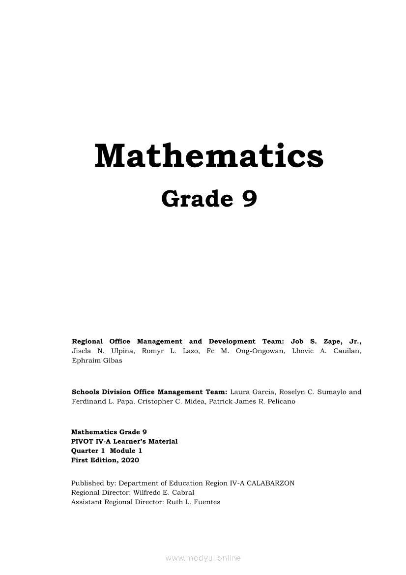 Math 9 PIVOT Module Grade 9 Modules