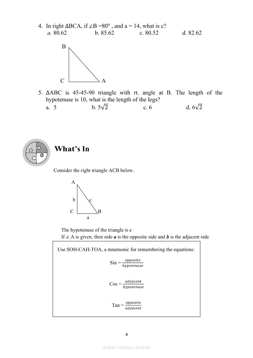 MATHEMATICS Quarter 4 Module 4 Application Of Trigonometric Ratios