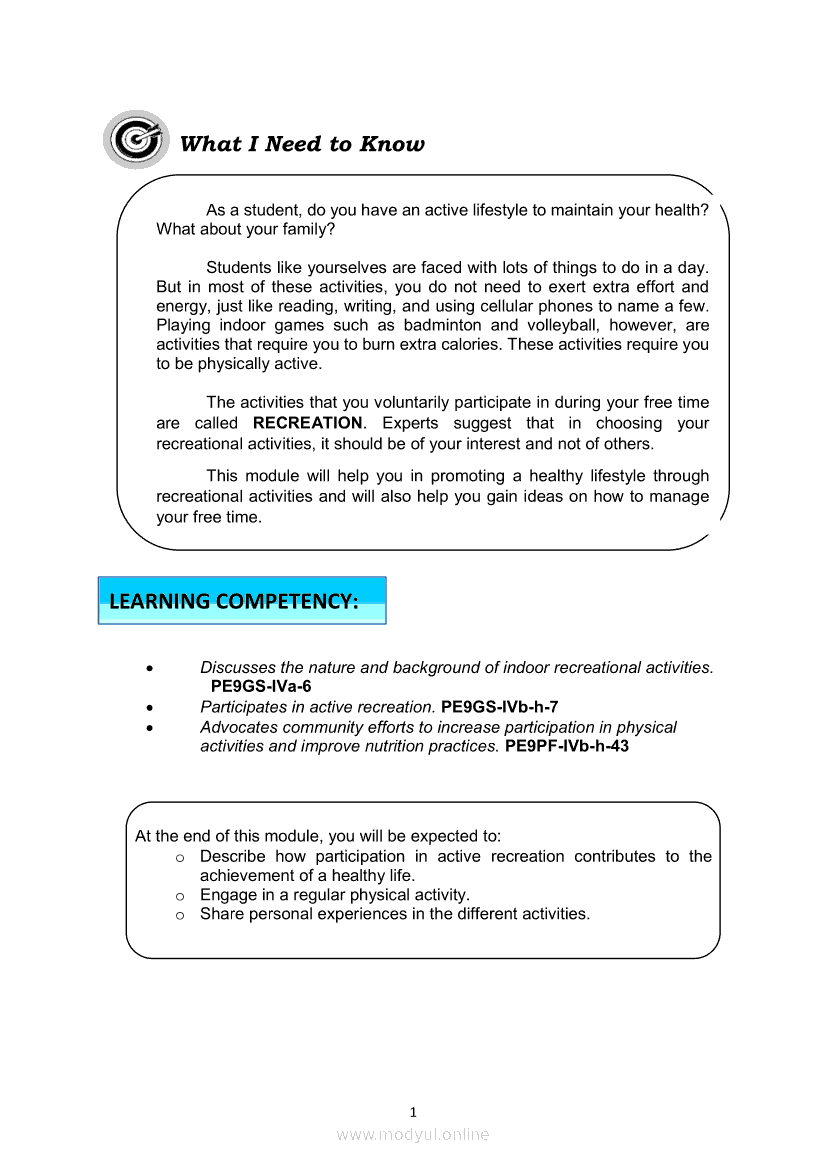 PHYSICAL EDUCATION Fourth Quarter 4 A Active Recreation Indoor